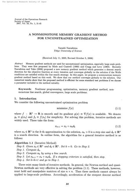 pdf a nonmonotone memory gradient method for unconstrained optimization