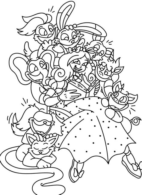 Coloriage Miss Delight et créatures souriantes Poppy Playtime