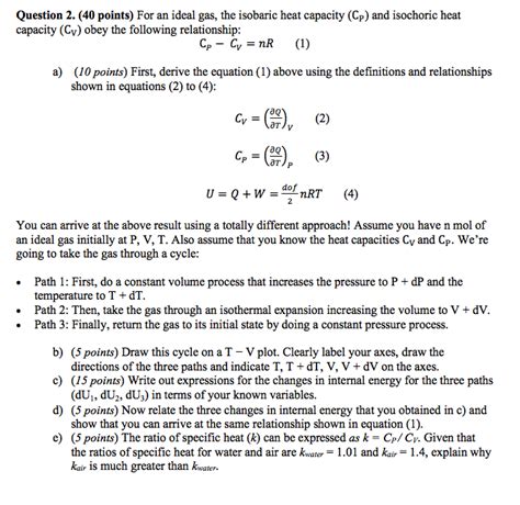Solved Question 2 40 Points For An Ideal Gas The Chegg