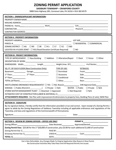 Sadsbury Township Pennsylvania Zoning Permit Application Fill Out