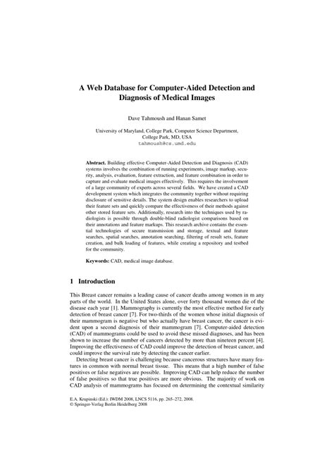 pdf a web database for computer aided detection and diagnosis of medical images