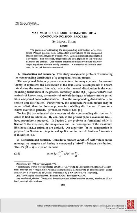 pdf maximum likelihood estimation of a compound poisson process dokumen tips