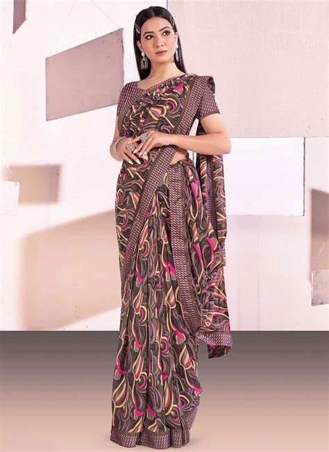 Satin Digital Print Classic Saree In Multi Colour Buy Online