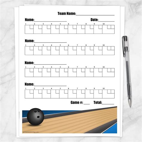 Printable Bowling Score Sheet Team Bowling Score Tracking Blue With