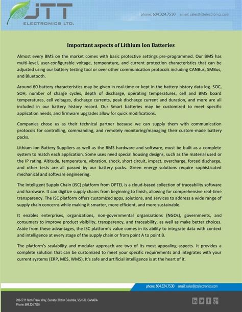 PPT Important Aspects Of Lithium Ion Batteries PowerPoint