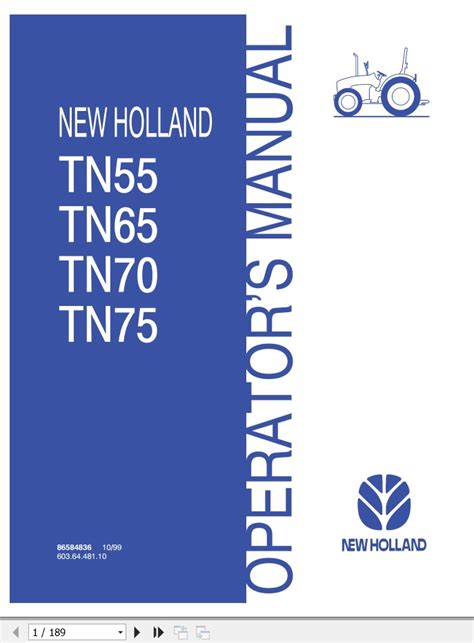 New Holand Tractor TN55 TN65 TN70 TN75 Operator S Manual 86584836