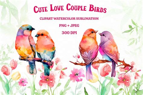 Cute Love Couple Birds Watercolor Art Graphic By Desi Art Creative