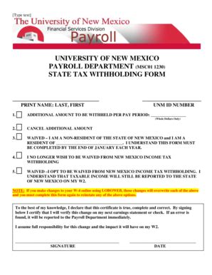 Fillable Online State Tax Withholding Form UNM Payroll Department