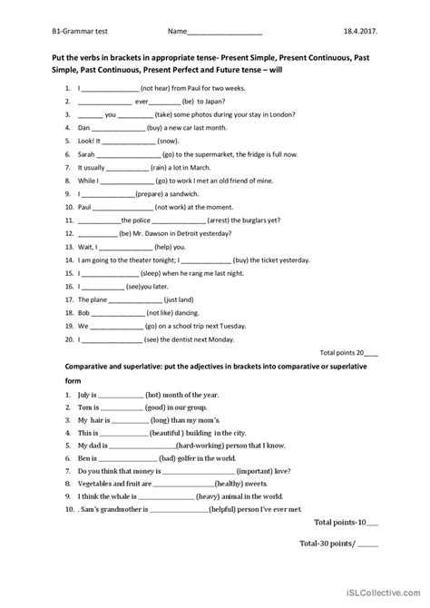Grammar Test B General Gramma English Esl Worksheets Pdf Doc
