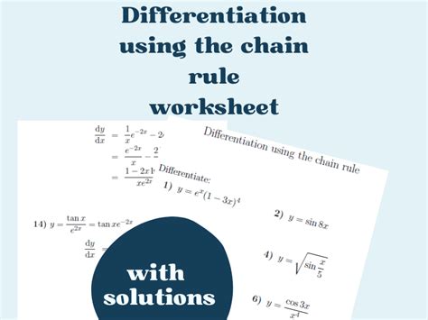 differentiation using the chain rule worksheet with detailed solutions teaching resources