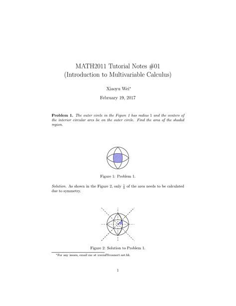tut 01 wei xiaoyu math2011 tutorial notes introduction to multivariable calculus xiaoyu