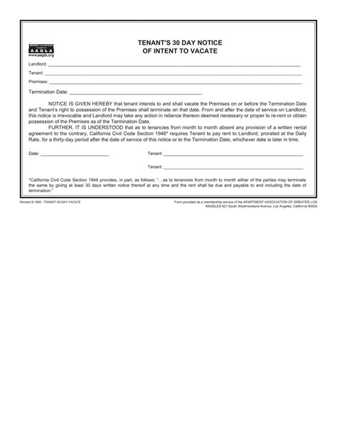 Free Printable Notice To Vacate Letter Templates PDF 30 60 Day Notice