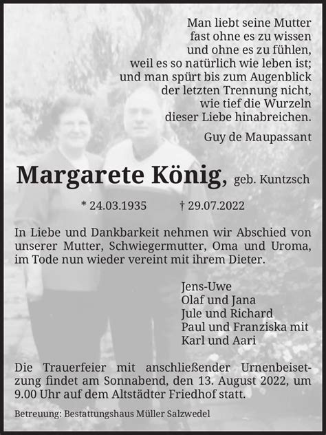 Traueranzeigen von Margarete König geb Kuntzsch abschied nehmen de