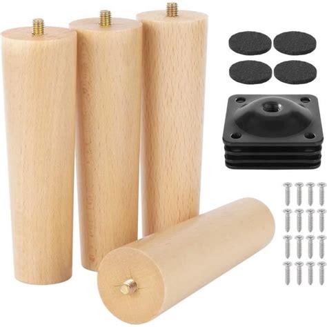 Lot De 4 Pieds De Meubles En Bois Massif Coniques En Bois Massif