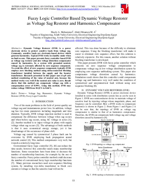 pdf fuzzy logic controller based dynamic voltage restorer as voltage sag restorer and