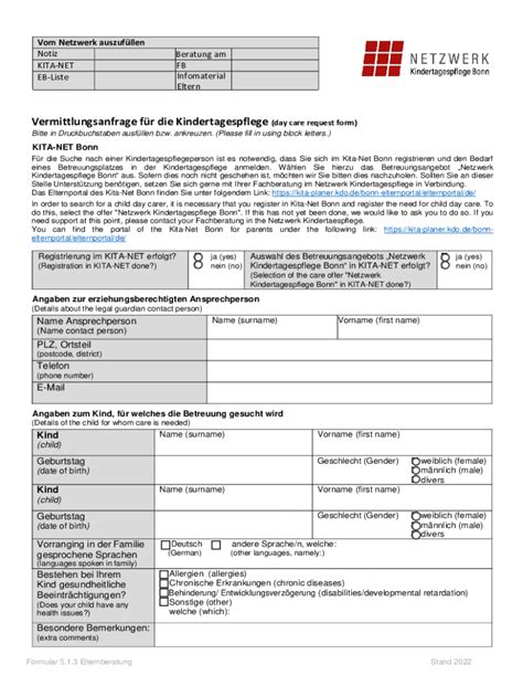 Ausfüllbar Online KITA NET Fax Email Drucken pdfFiller