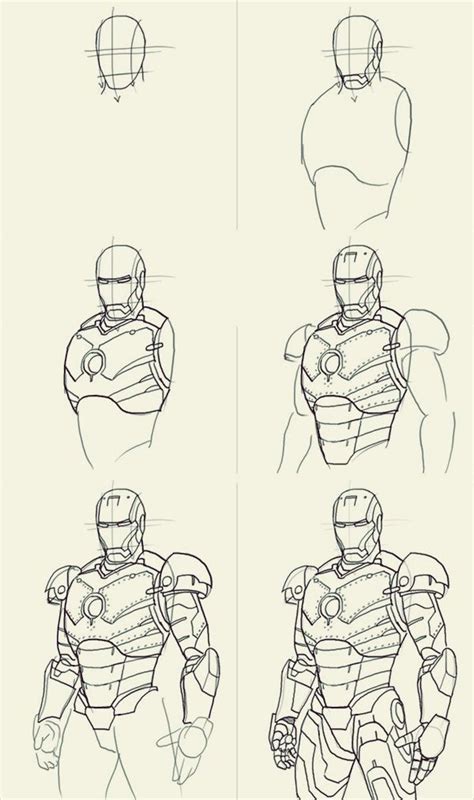 How To Draw Iron Man Step By Step Examples Bored Art Iron Man