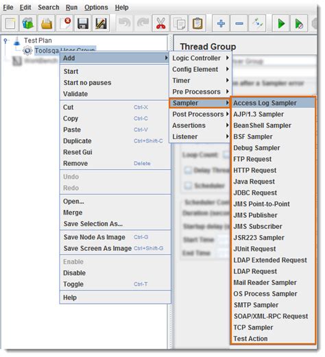 what are different types of samplers in jmeter testplan
