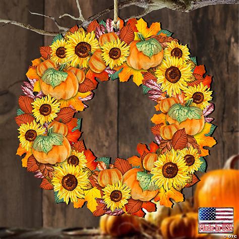 Designocracy Flower Fall Wreath Wooden Ornaments Set Of 2 Thanksgiving