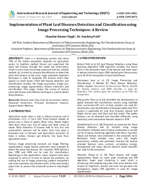 pdf irjet implementation of plant leaf diseases detection and classification using image