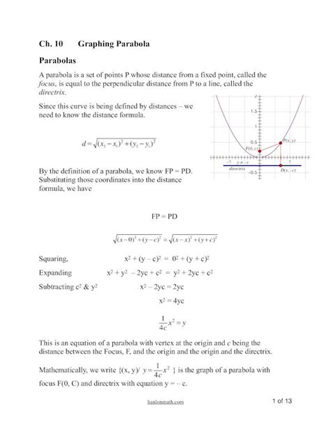 pdf ch 10 graph parabolas hanlon mathch 10 graphing parabola parabolas a parabola is a set
