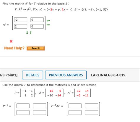 solved find the matrix a for t relative to the basis b t