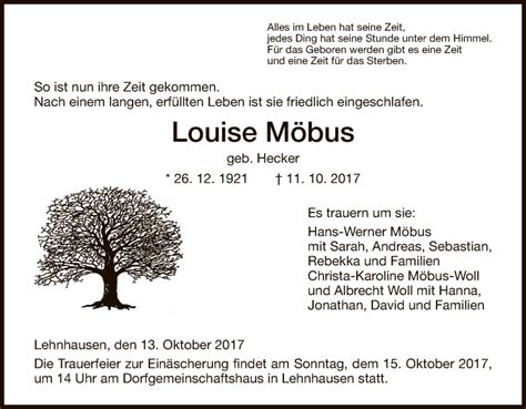 Traueranzeigen von Louise Möbus Trauer HNA de
