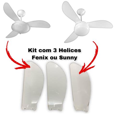 Kit Ccom 3 Hélices Pá Ventilador de Teto Ventisol Fênix ou Sunny Branca