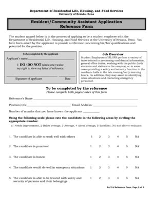 Fillable Online Unr Reference Form University Of Nevada Reno Unr