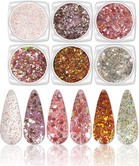 Laza 6 Color Fine Glitter Sequins Mixed Ultra Fine Glitter Powder Nail