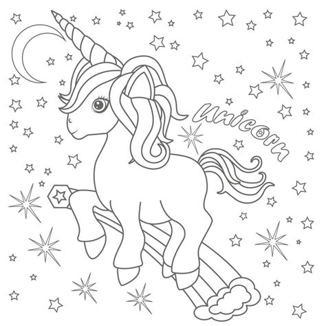 lindo unicornio para colorear página con arco iris 7486514 Vector en