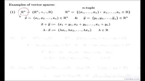 spaces r n and c n examples of vector spaces youtube