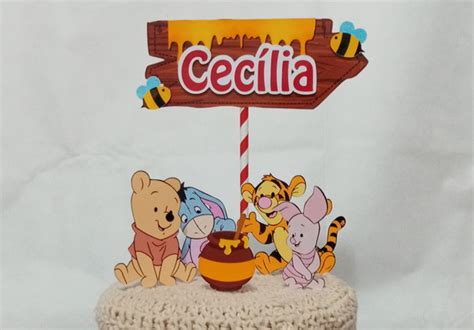 Topo De Bolo Ursinho Pooh Baby Personalizado Elo7