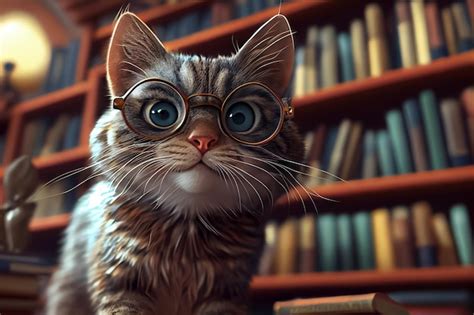 Premium AI Image Illustration Of Cute Fluffy Cat Wear Glasses And