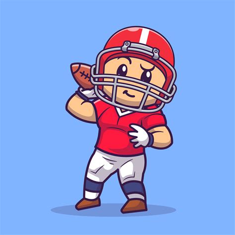 Cute Rugby Player Hold Rugby Ball Cartoon Vector Icon Illustration
