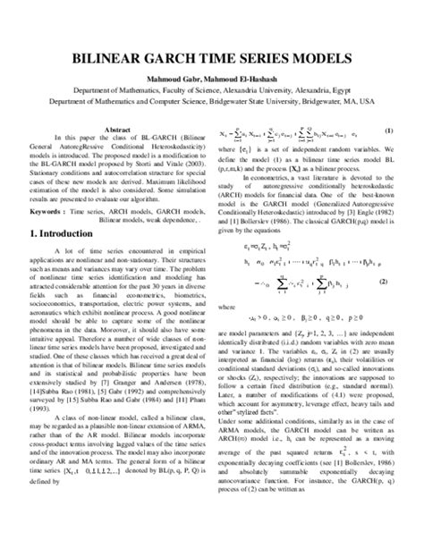 pdf bilinear garch time series models mahmoud gabr