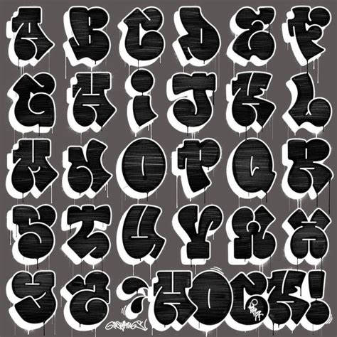 Graffiti Alphabets And Numbers In Black And White