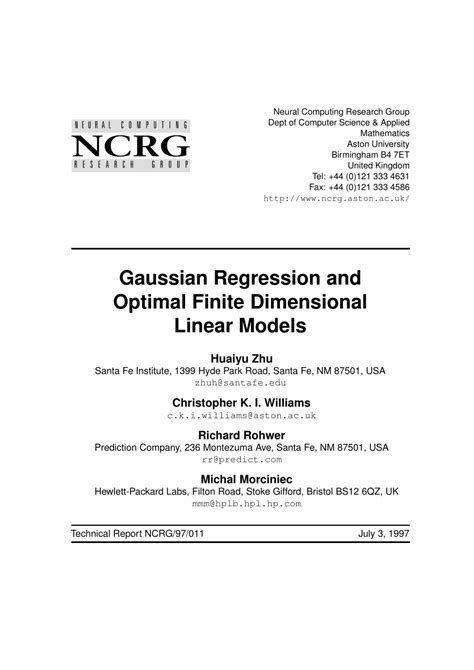 pdf gaussian regression and optimal finite dimensional linear models