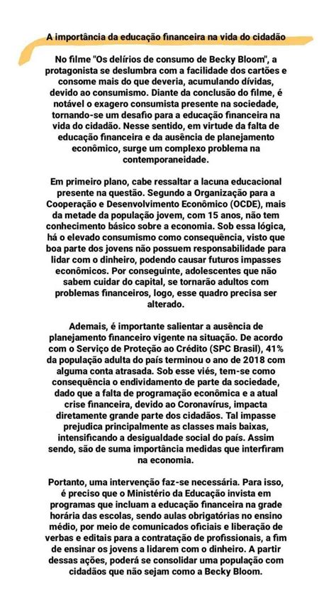 Reda O Educa O Financeira Em Alta Modelo De Reda O Enem