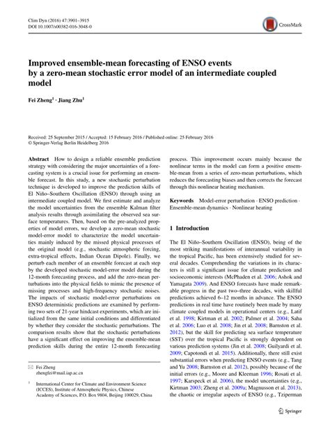 pdf improved ensemble mean forecast skills of enso events by a zero mean stochastic model