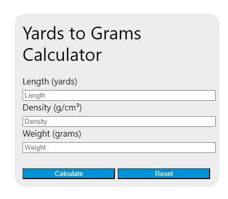 Yards To Grams Calculator Calculator Academy