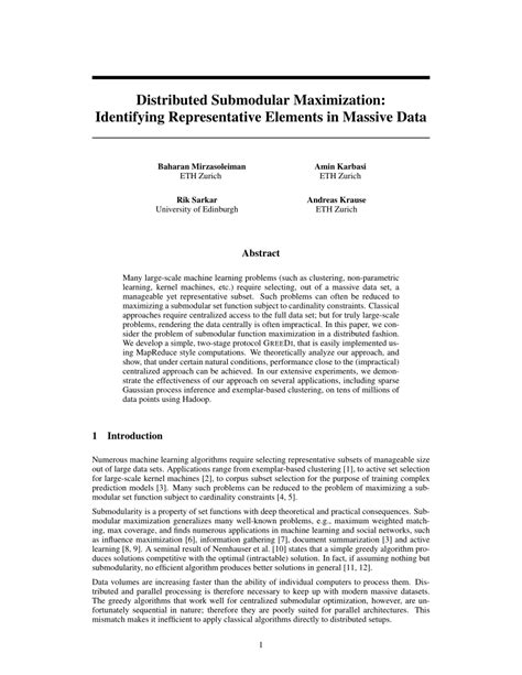 pdf distributed submodular maximization identifying representative elements in massive data