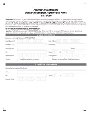 Fillable Online Salary Reduction Agreement Form 457 Plan Fidelity