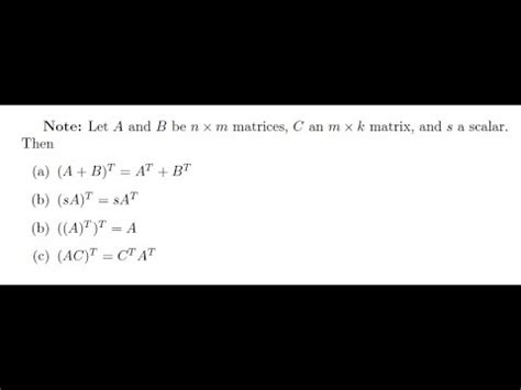 Transpose Of A Matrix And Its Properties Youtube