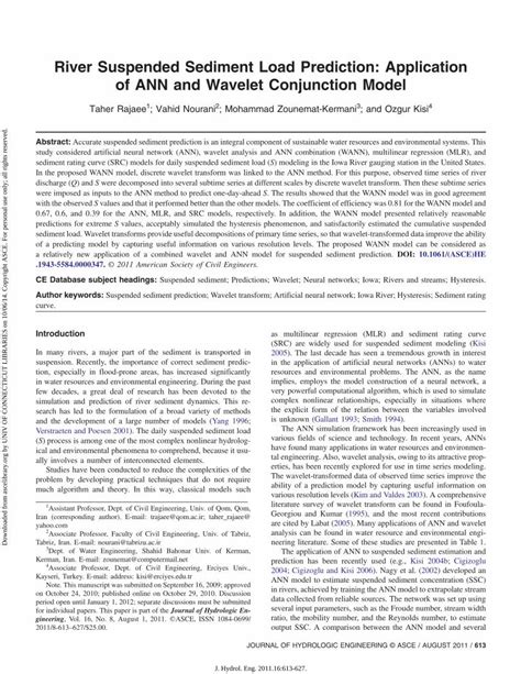 pdf river suspended sediment load prediction application of ann and wavelet conjunction model