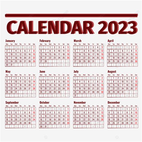 Minimalist Calender 2023 Maroon Kalender Calendar 2023 Calendar 2023