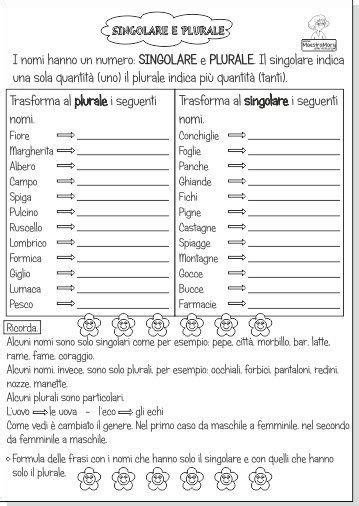 Schede Didattiche Di Italiano Nomi Singolari E Plurali Artofit