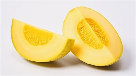 Juicy Slices Of Ripe Yellow Watermelon On A White Background Exposing