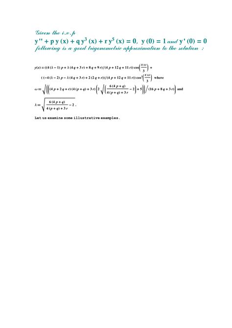 pdf approximated trigonometric solution to the cubic quintic duffing oscillator y p y q y 3