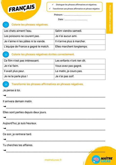 potins Asser Humide exercice forme affirmative et négative cm1 à